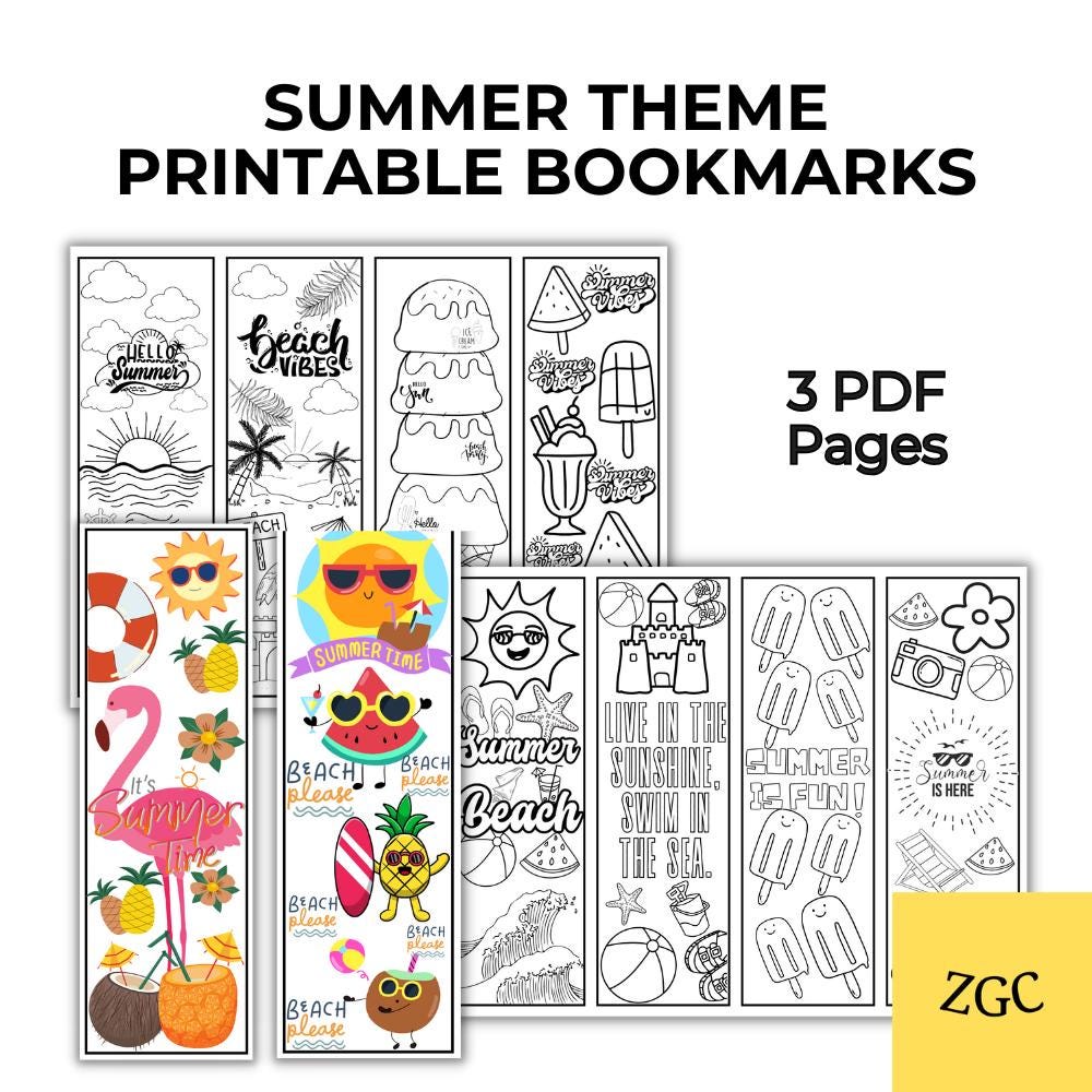 Summer Bookmarks to Color for Kids | Printable Reading Rewards (PDF) - Etsy