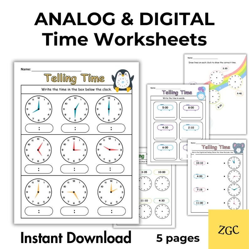 Printable Digital and Analog Time Practice Sheets, Digital Time ...