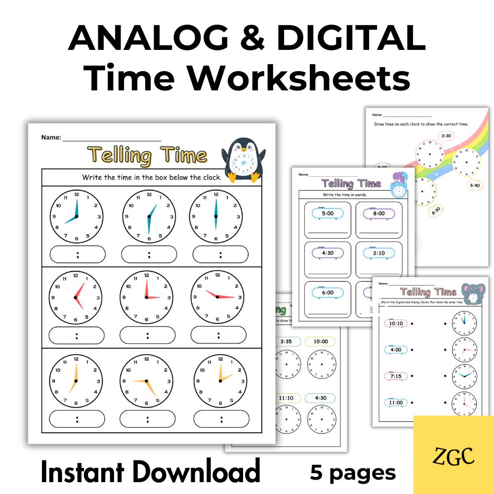 Printable Digital and Analog Time Practice Sheets, Digital Time ...