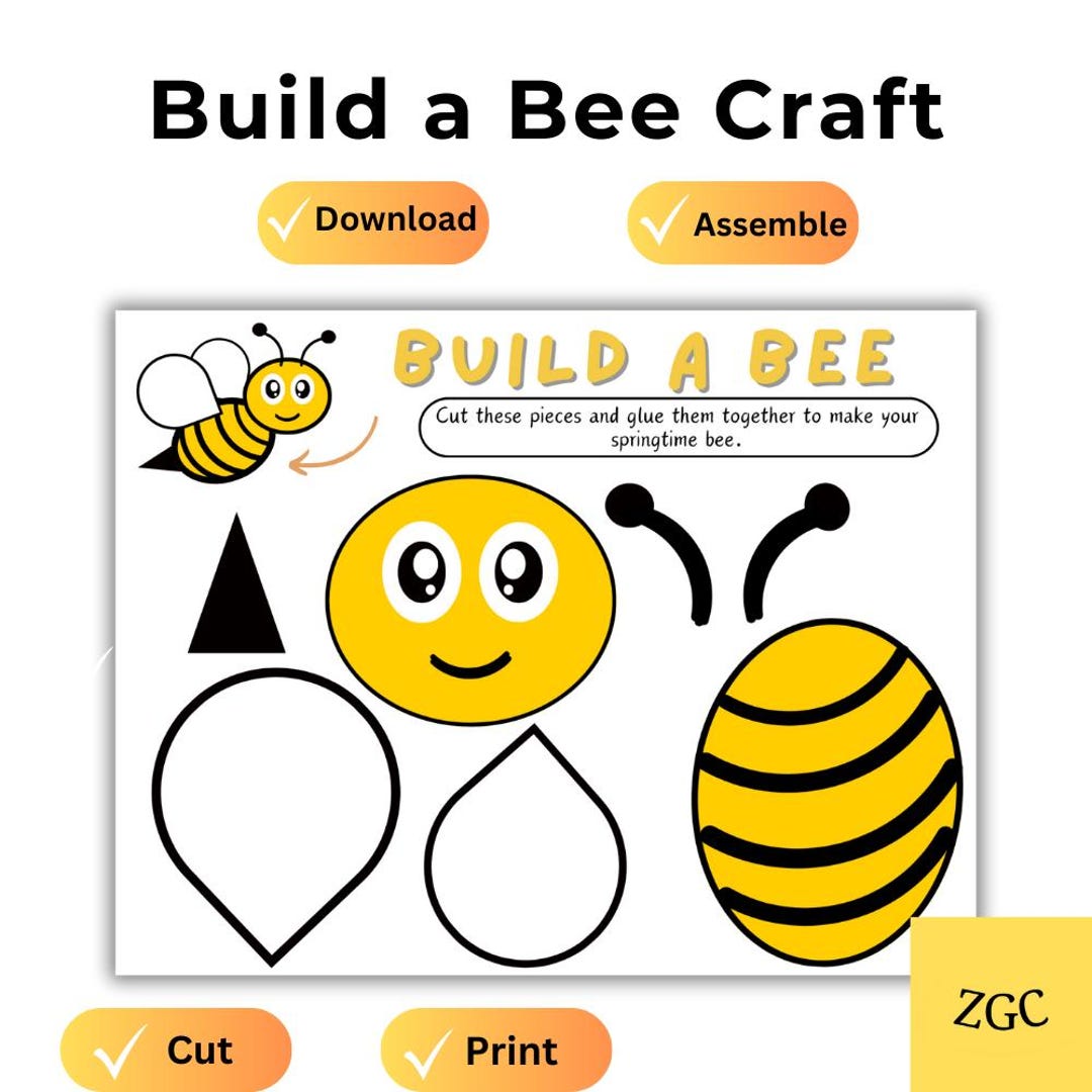 Build a Bee Craft - Printable Cut & Paste Activity, Spring Fine Motor ...