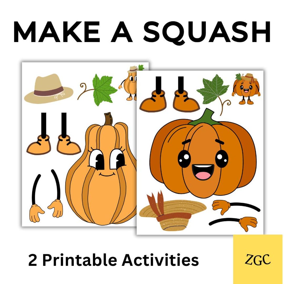 Printable Make a Squash Paper Craft, Halloween Kids Craft, October ...
