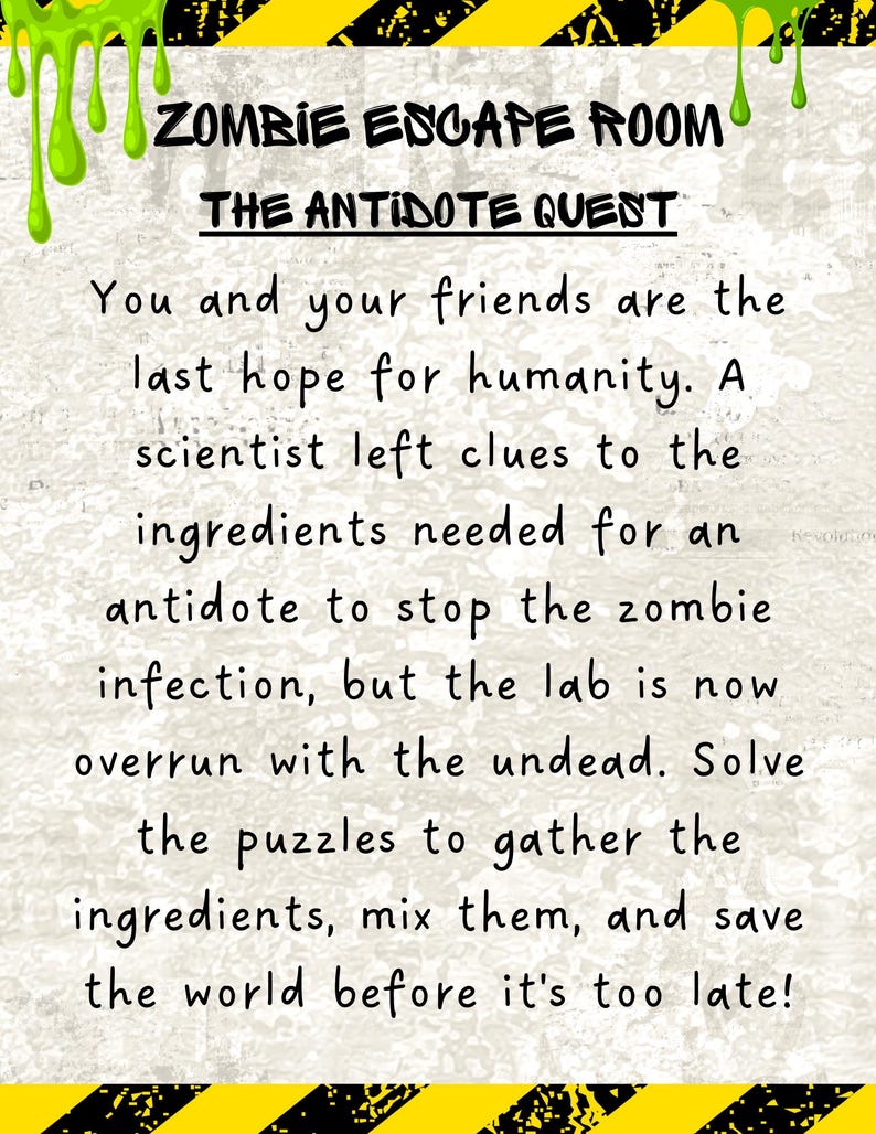 Printable Zombie Escape Room Game for Teens and Adults | Digital Escape ...