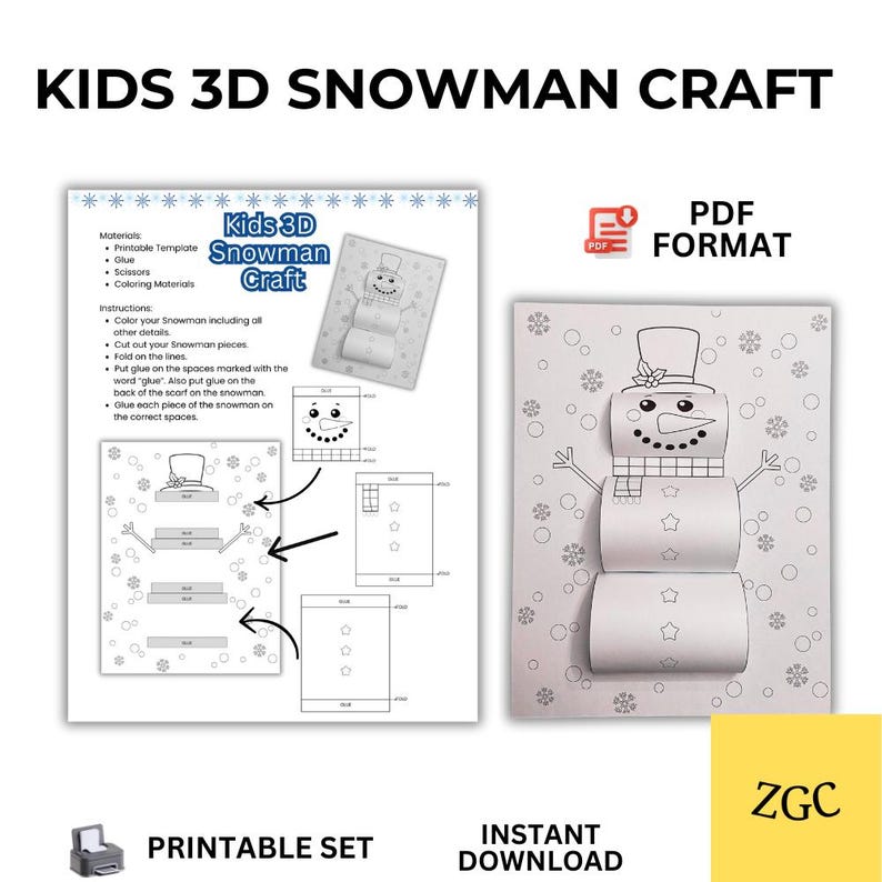 3D Snowman Paper Craft Printable | Winter Activity for Kids (PDF) - Etsy