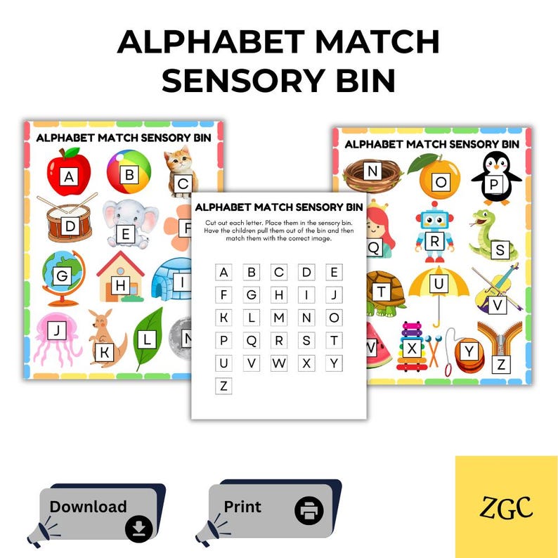 Alphabet Sensory Bin Activity Printable | Letter Matching Activity for ...
