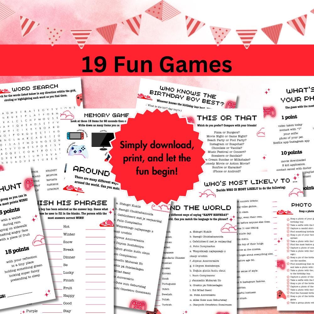 Printable Games for Teenage Boys' Birthday Parties, Fun Challenges ...