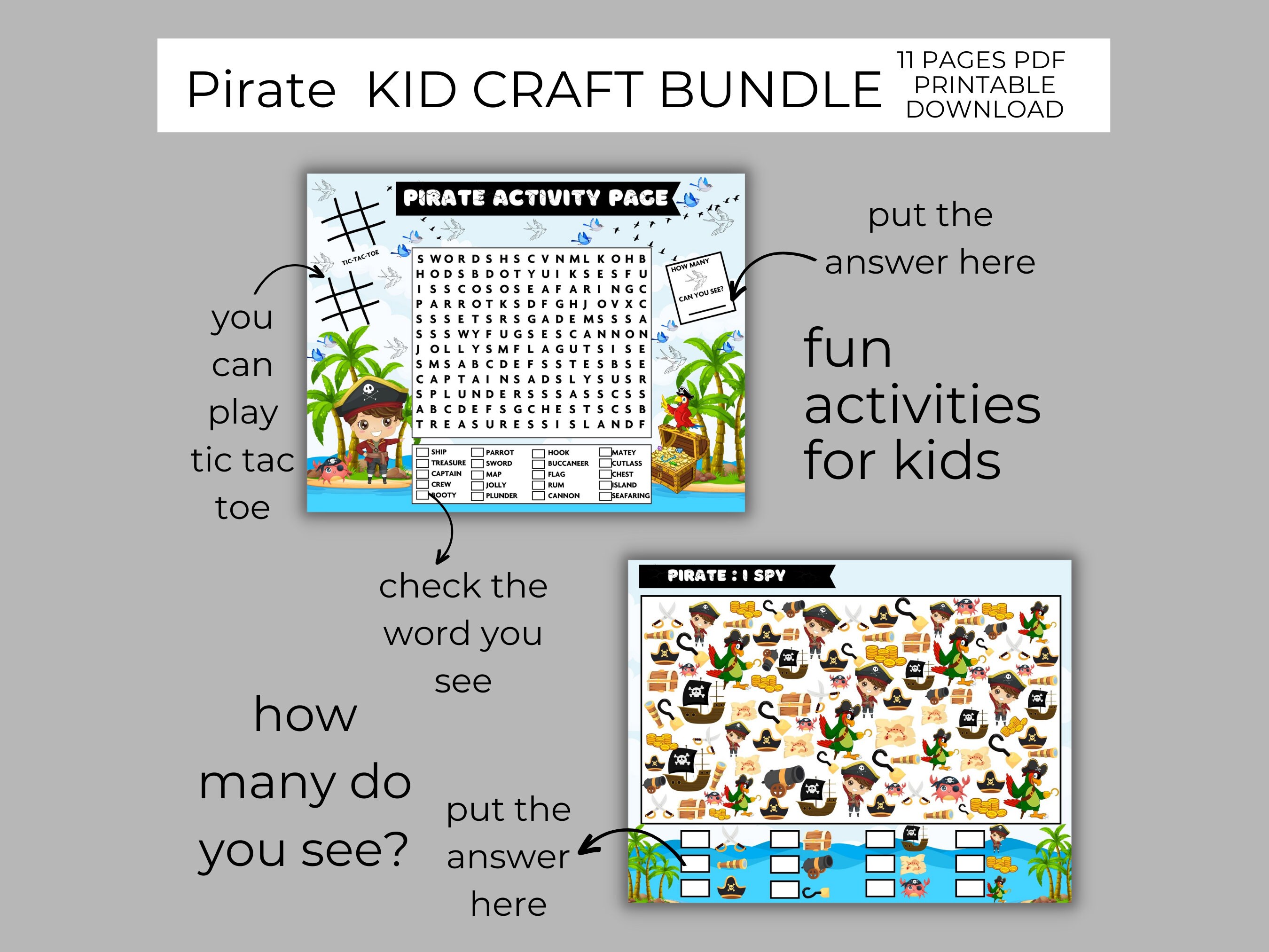 Printable Pirate Crafts for Kids Bundle, Build A Pirate Craft, Coloring ...