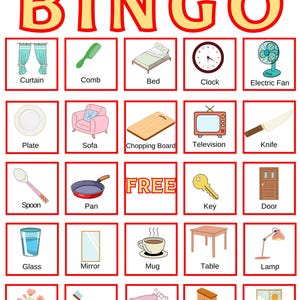 Printable Household Items Bingo Cards, Kids Fun Bingo Game, Preschool ...