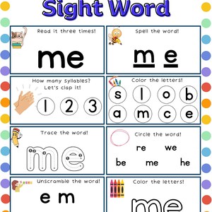 50 Sight Words Worksheets for Kindergarten | Printable Literacy Centers ...