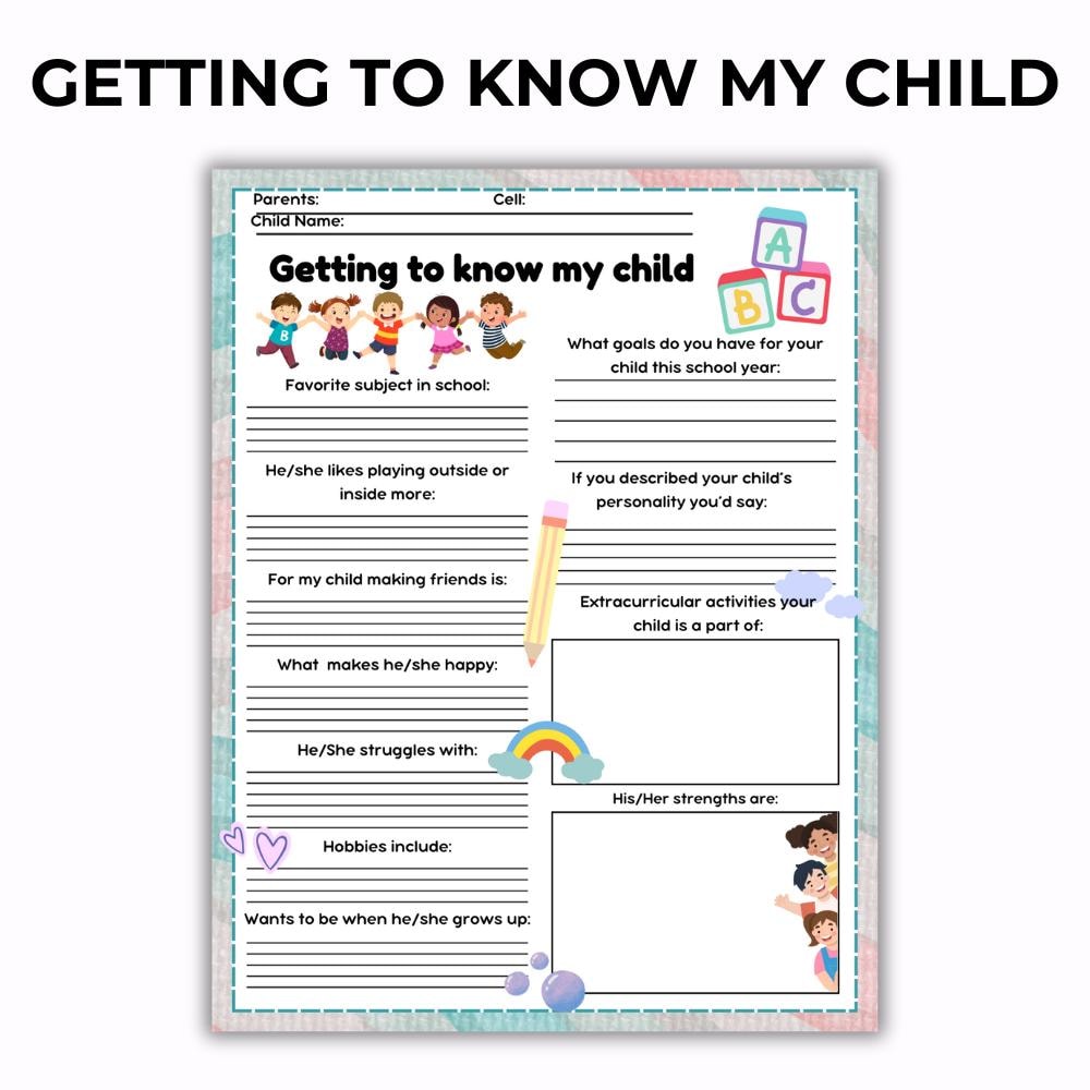 Getting to Know My Child Printable Forms | Back to School Parent ...