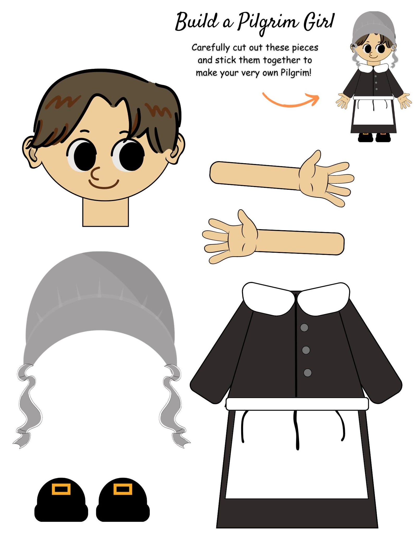 Printable Build a Pilgrim Paper Craft for Kids | Fall Thanksgiving ...