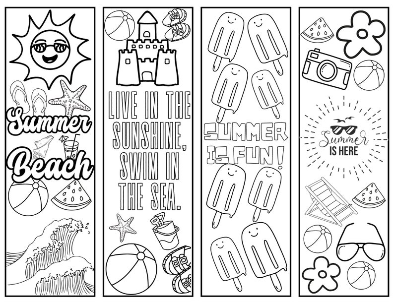 Summer Bookmarks to Color for Kids | Printable Reading Rewards (PDF) - Etsy