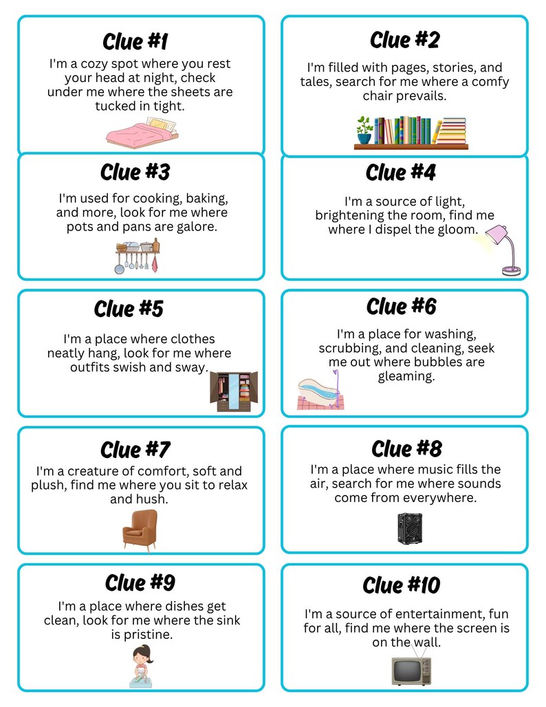 Indoor Scavenger Hunt for Kids | Printable Clue Cards PDF | Rainy Day ...
