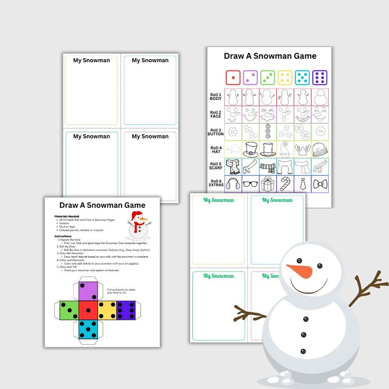 Roll and Draw a Snowman Game – Fun Winter Printable for Kids, Fine ...