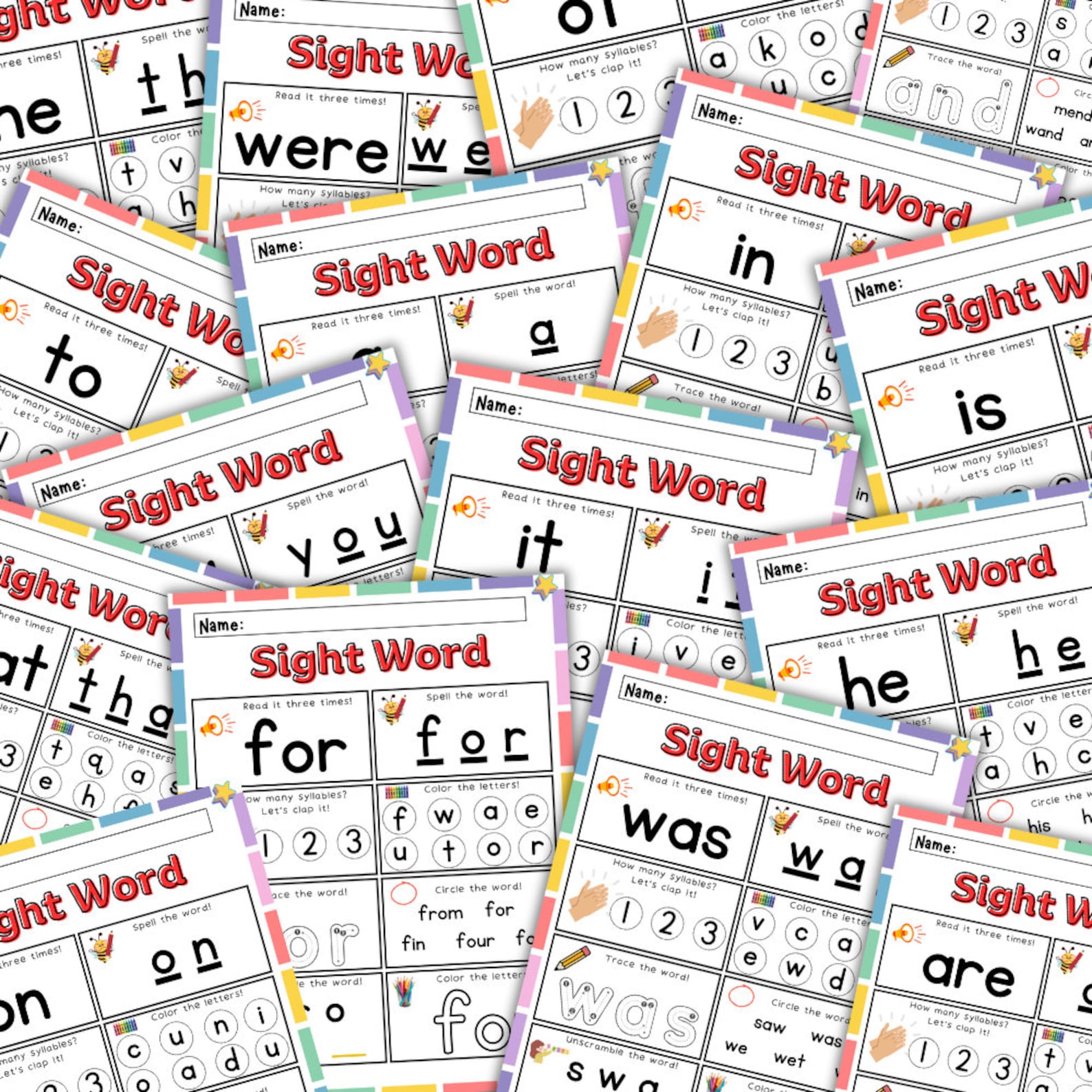 Sight Words Worksheets Bundle | Read, Trace & Spell (PDF Printable) - Etsy