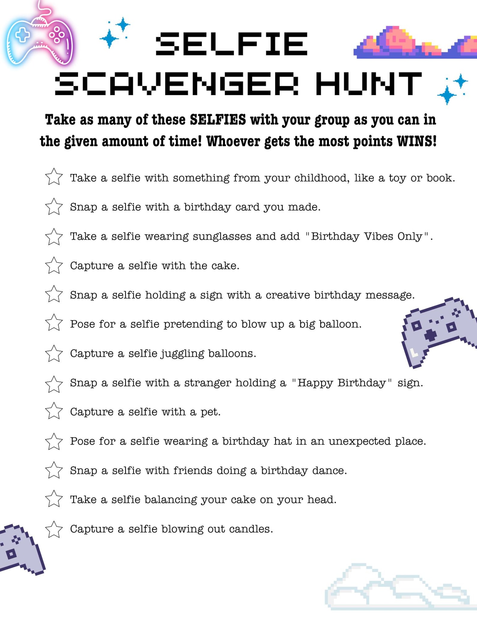 Printable Games for Teenage Boys' Birthday Party, Fun Challenges, Teen ...