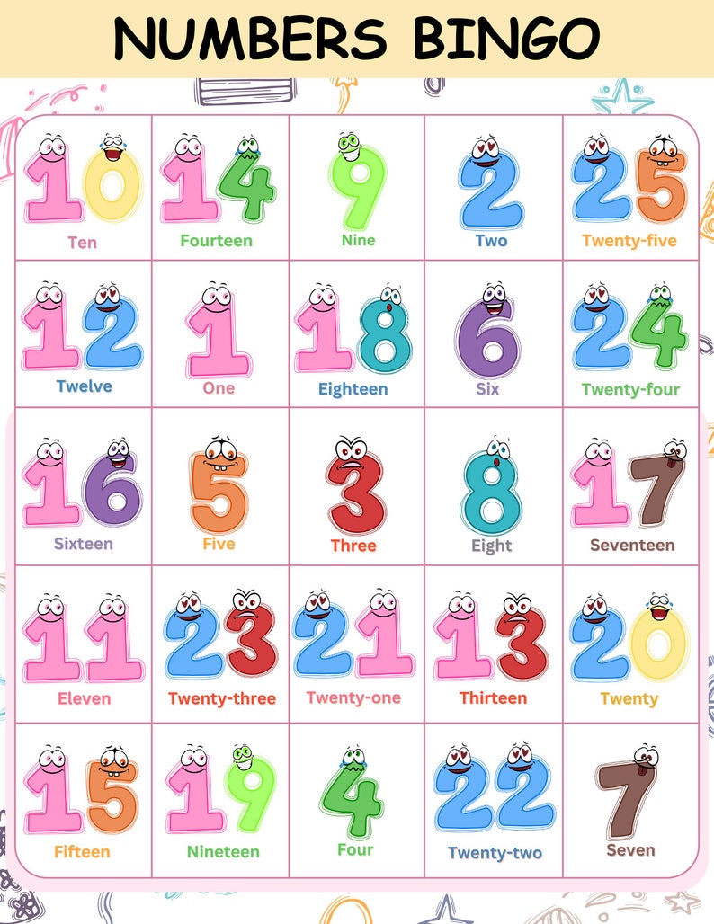 Numbers Bingo Cards - Printable Game for Kids, up to 25 Players ...