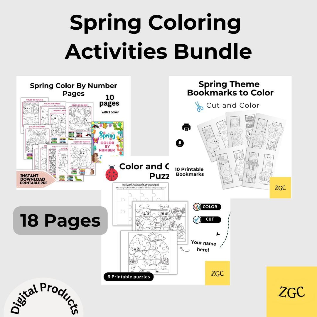 Spring Activity Bundle | Puzzles, Color by Number & Printable Bookmarks ...