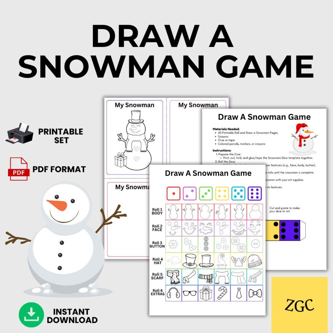 Printable Draw A Snowman Game, Roll A Dice Snowman Creation, Winter ...