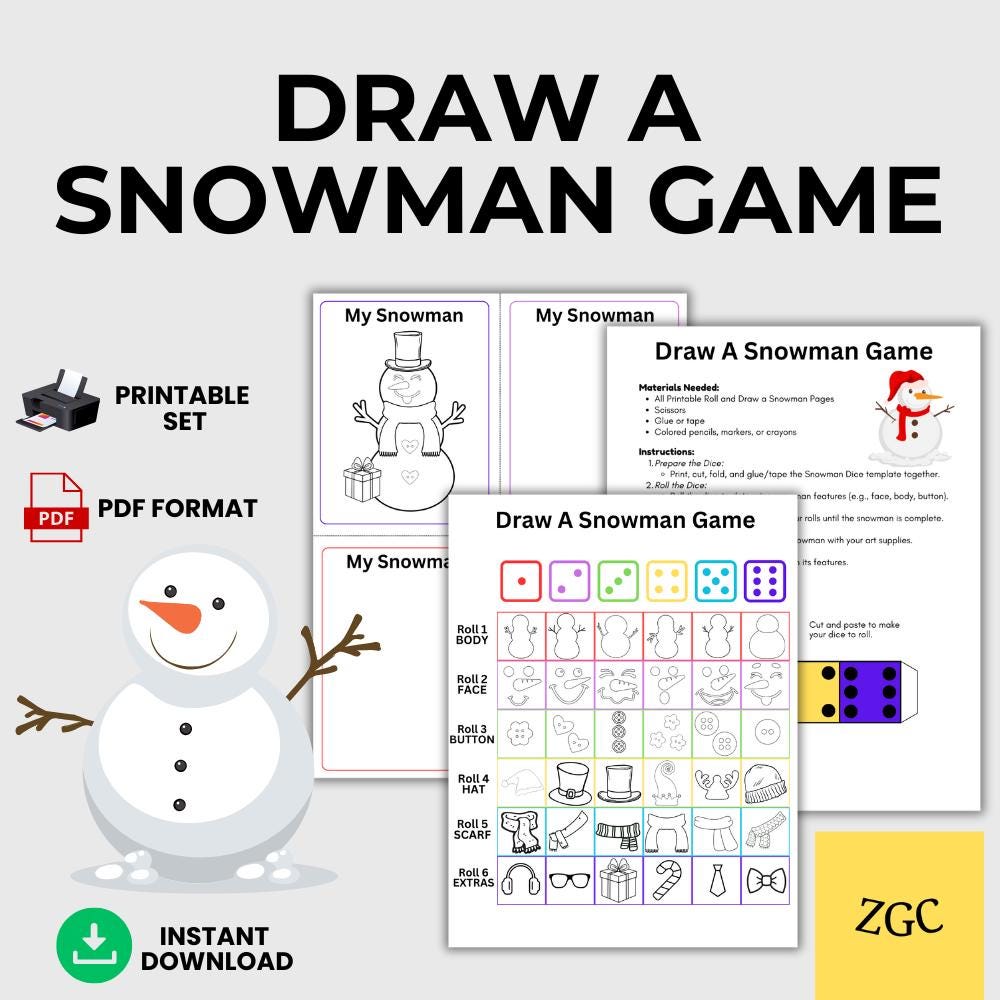 Printable Draw A Snowman Game, Roll A Dice Snowman Creation, Winter ...