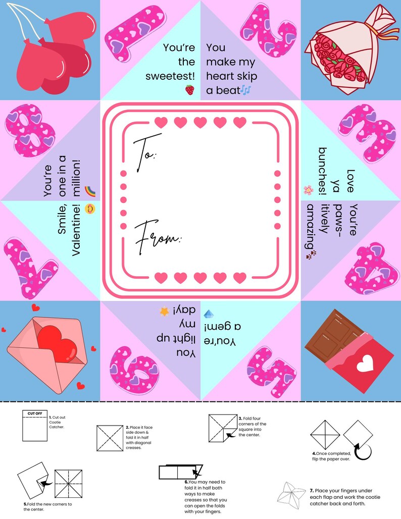 Valentine Cootie Catcher Printable | Valentine Fortune Teller for Kids ...