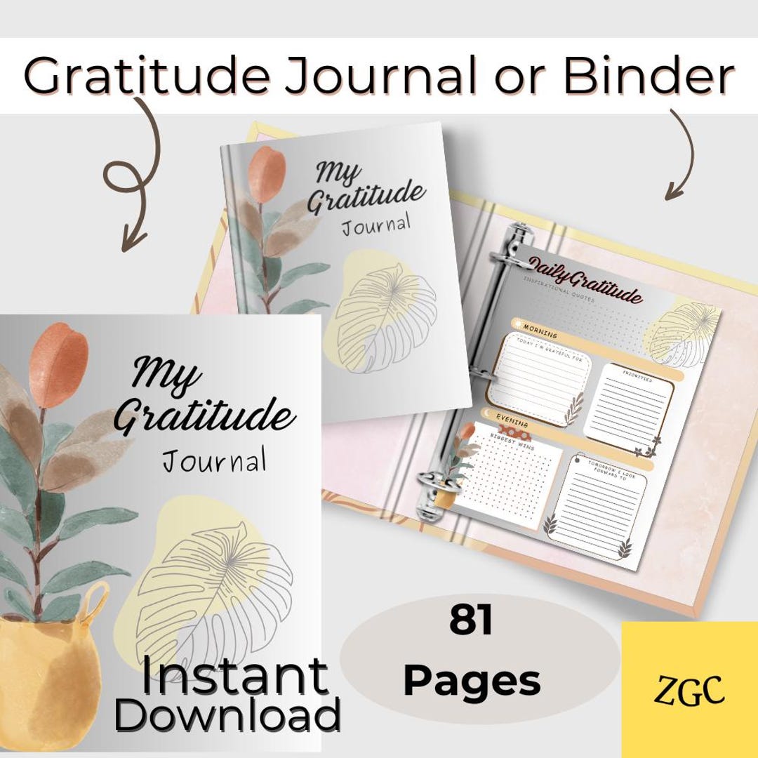 Gratitude Journal or Binder, Printable Gratitude Workbook, Goal Planner ...