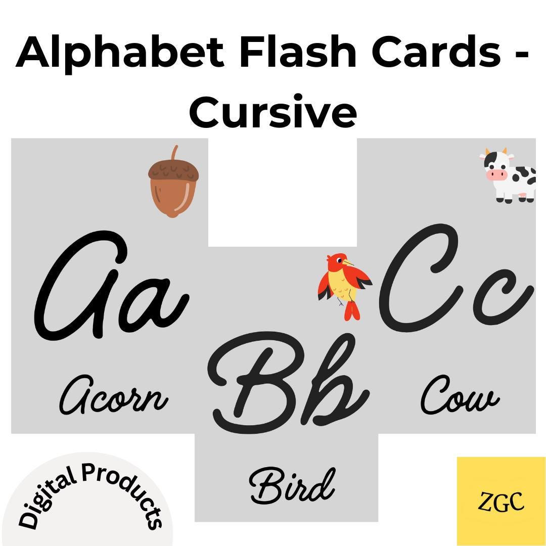Cursive Alphabet Flash Cards | Digital ABC Letter Learning | Printable ...