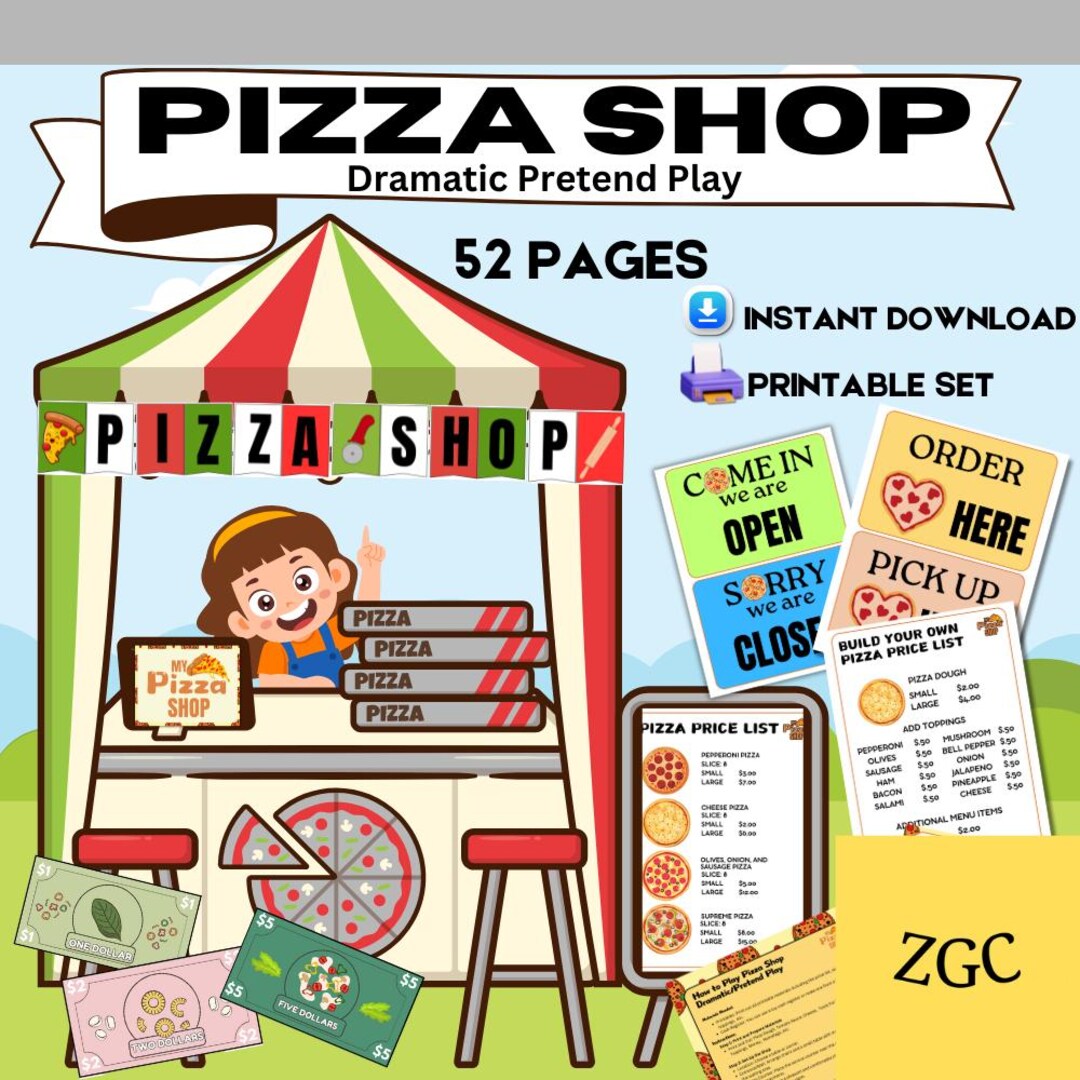 Pizza Shop Printables, Dramatic Play, My Pizza Shop, Kids Pretend Play ...