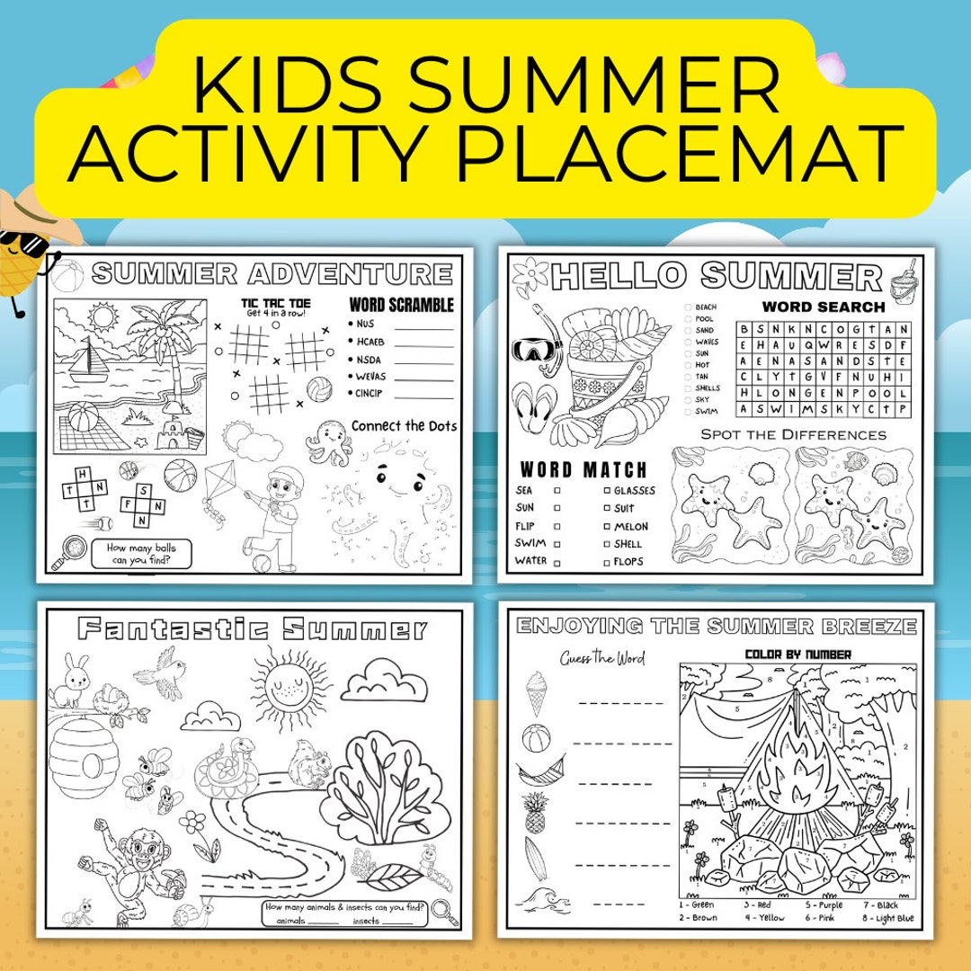 Kids Printable Table Activity, Kids Placemat Coloring Activity, Student ...