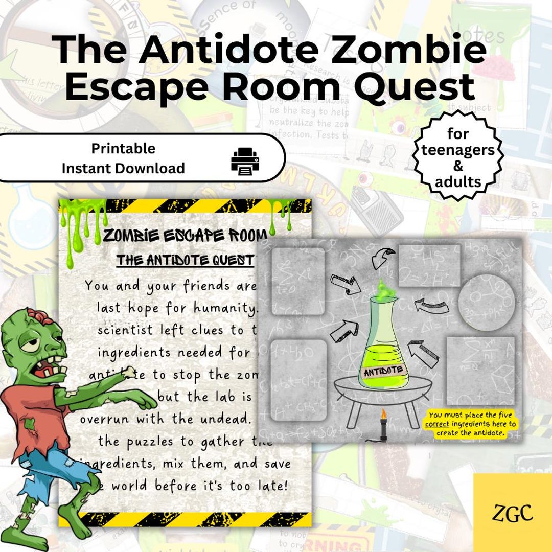 Printable Zombie Escape Room Game, Mystery Manor Printable Adventure ...