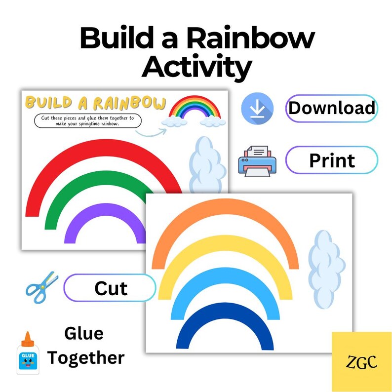 Build a Rainbow Craft - Printable Cut & Paste Activity - Fine Motor ...