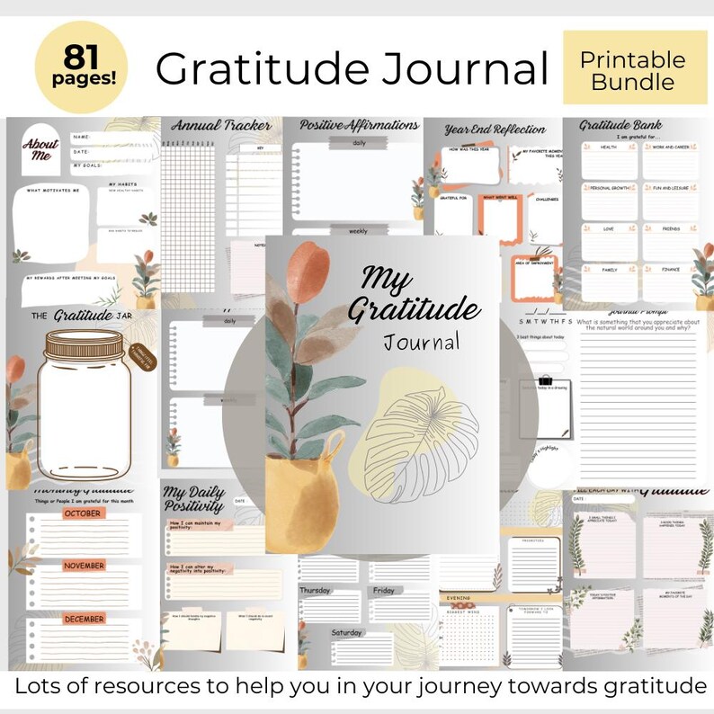 Gratitude Journal or Binder, Printable Gratitude Workbook, Goal Planner ...