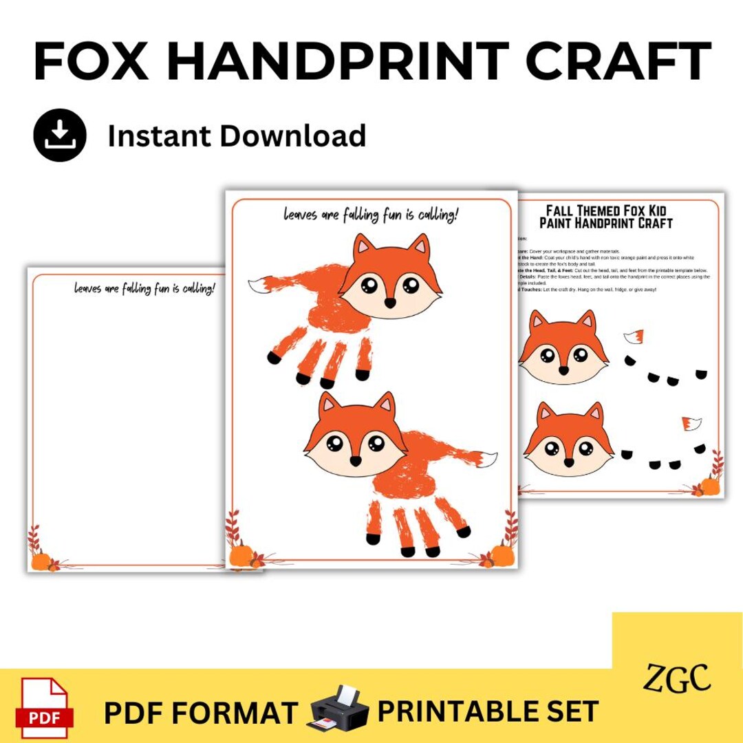 Fox Handprint Craft Printable | Fall Handprint Art for Kids | Preschool ...