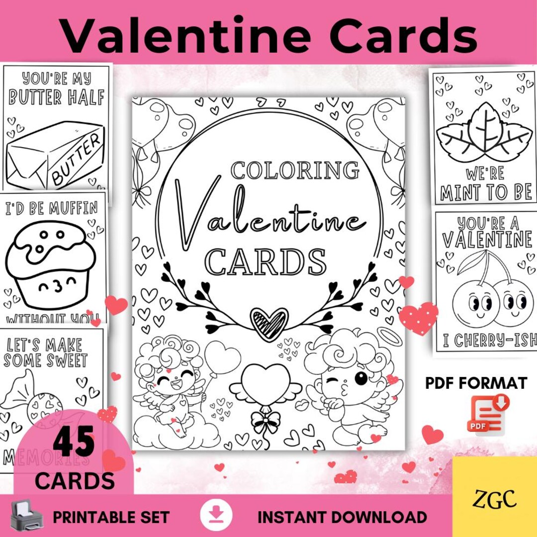 Printable Valentines Day Coloring Cards for Kids, Fun DIY Classroom ...