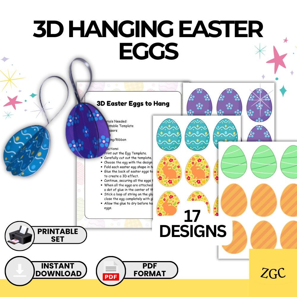 3D Hanging Easter Egg Craft Templates | Kids Spring Activity (digital ...