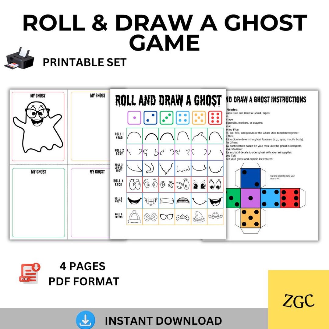 Roll and Draw A Ghost Game | Halloween Printable Activity for Kids ...