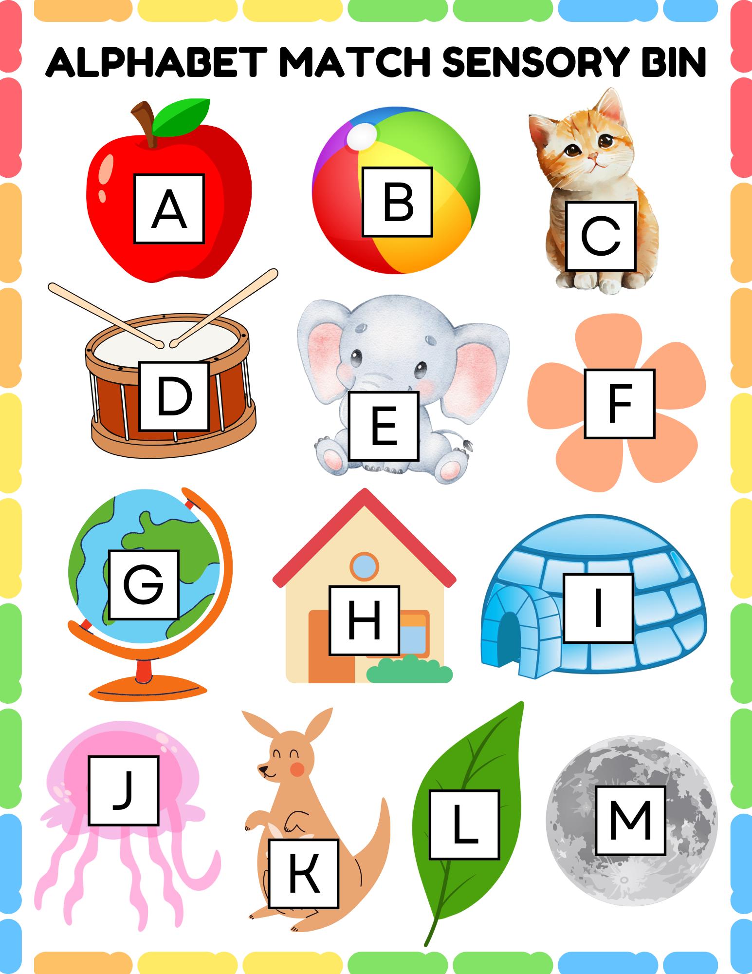 ABC Sensory Bin Printables, Hands on Alphabet Matching Game, Abc Bin ...