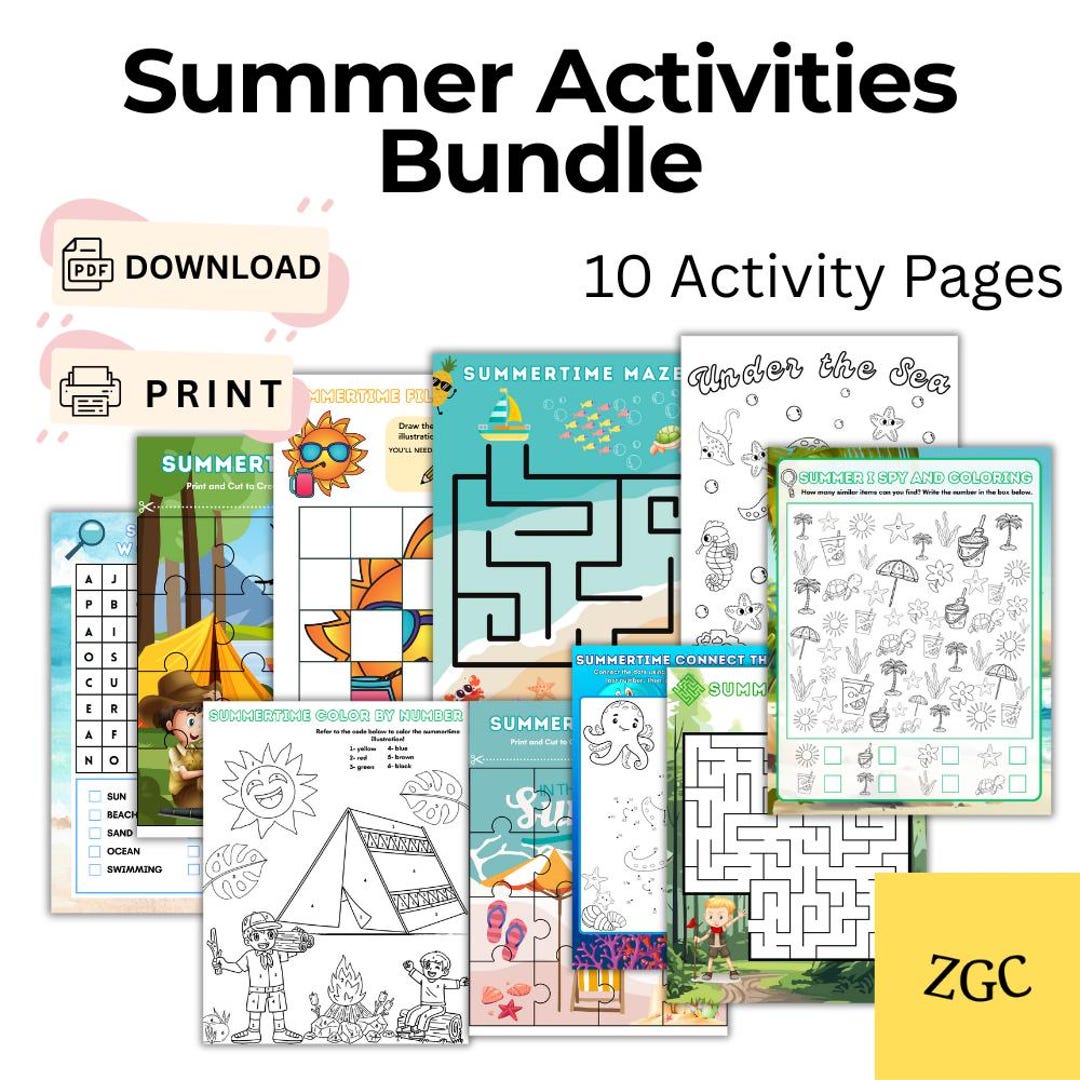 Summer Activity Pack for Kids | 10 Printable Worksheets (digital ...