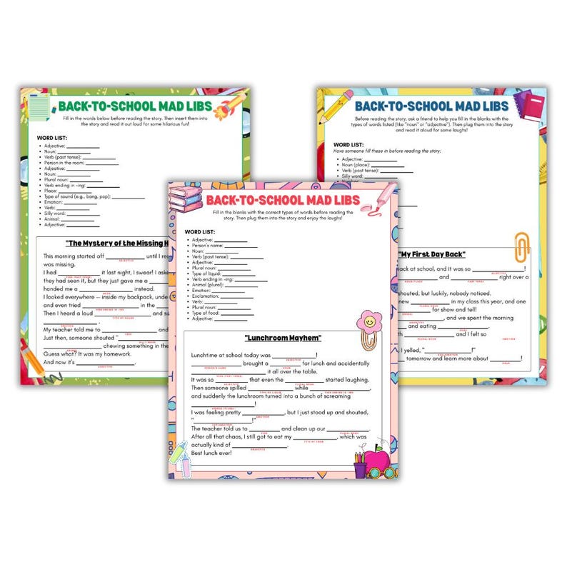 Printable Back to School Mad Libs for Kids | Fun First Week Classroom ...