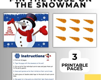 Pin the Nose on the Snowman Printable, Winter Party Activity for Kids ...