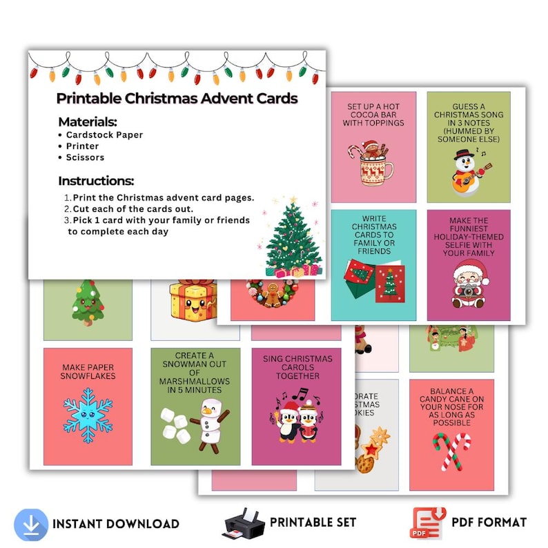 Printable Advent Cards for Kids, Advent Calendar Ideas, 30 Christmas ...