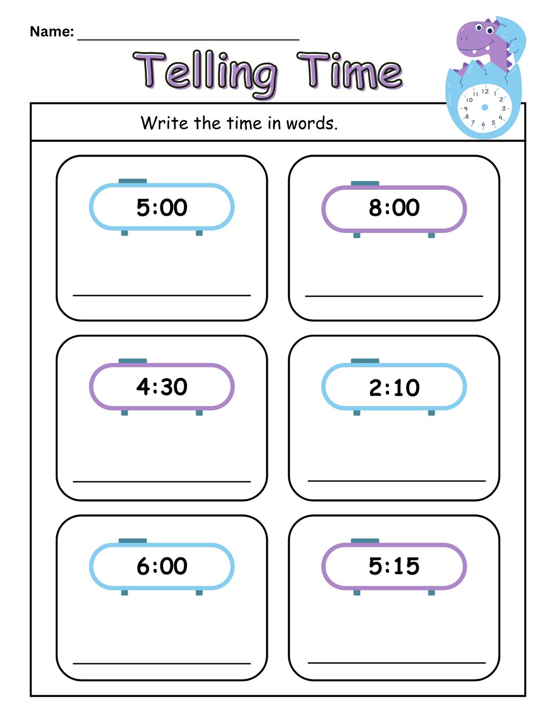 Telling Time Worksheets Printable | Learn to Tell Time Analog & Digital ...