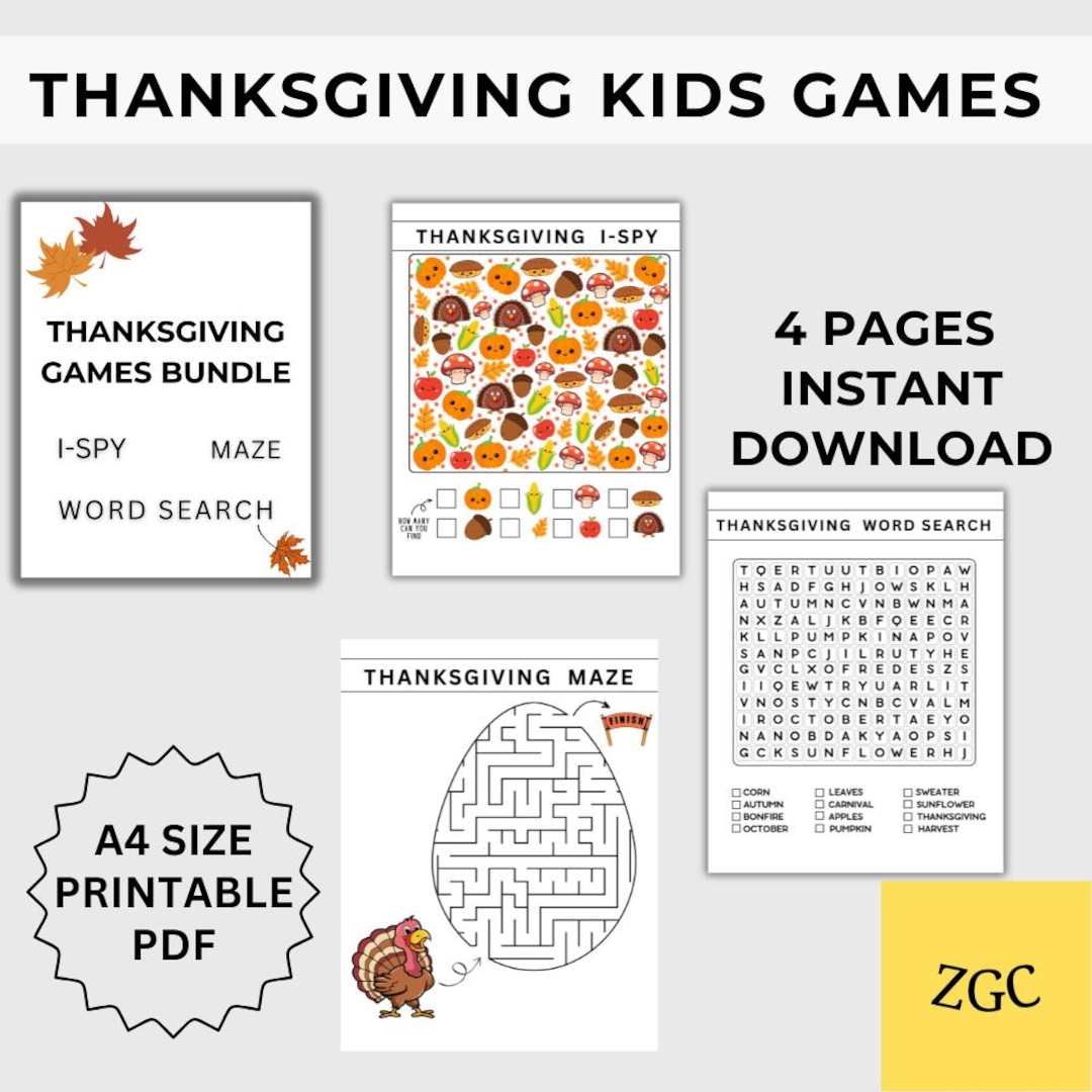 Printable Thanksgiving Kids Games and Activities, Thanksgiving Games ...
