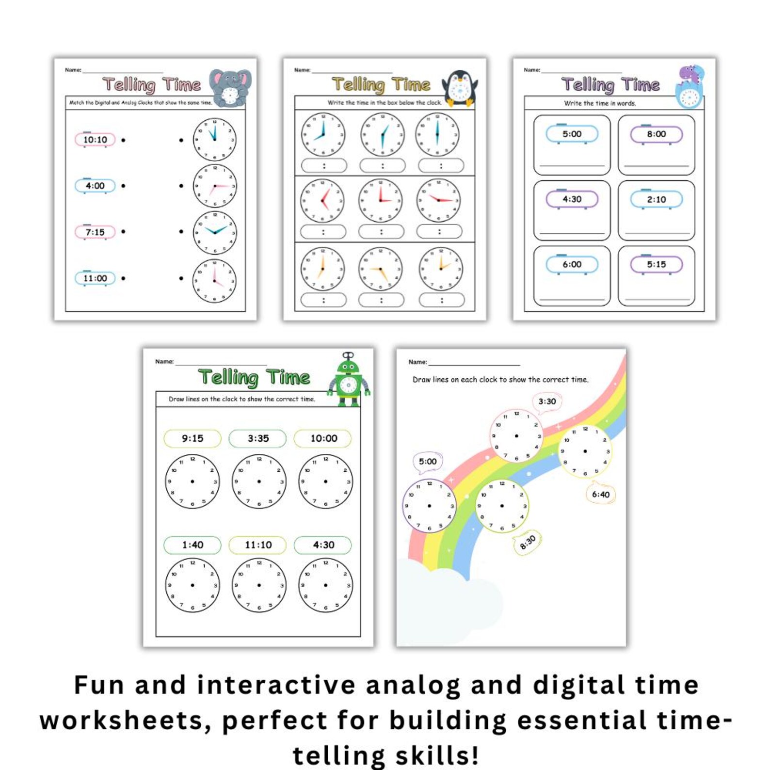 Printable Digital and Analog Time Practice Sheets, Digital Time ...