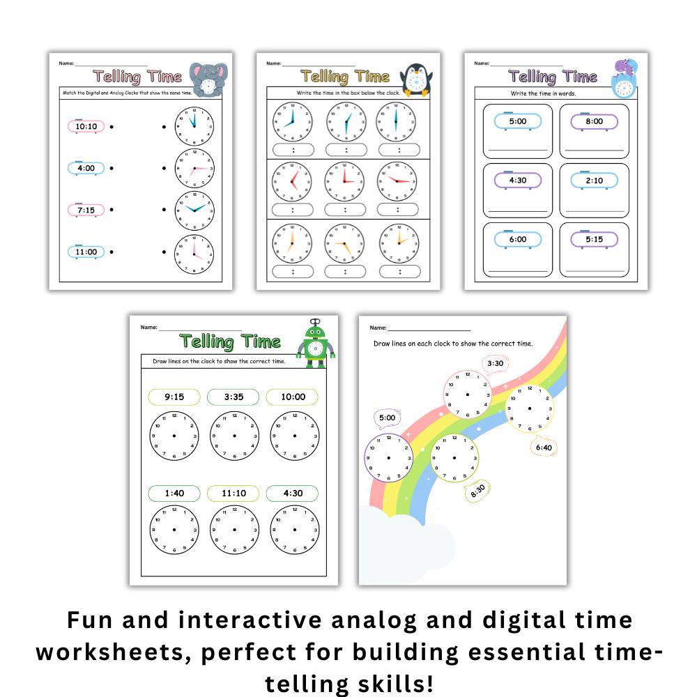 Printable Digital and Analog Time Practice Sheets, Digital Time ...