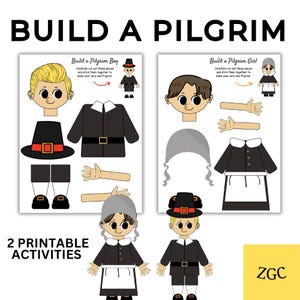 Printable Build a Pilgrim Paper Craft for Kids | Fall Thanksgiving ...