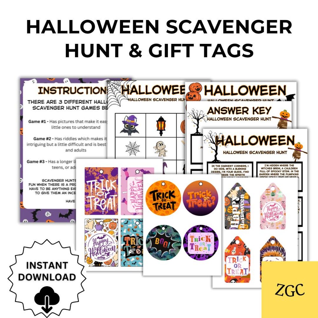 Halloween Scavenger Hunt Printable Game for Kids, Indoor Treasure Hunt ...