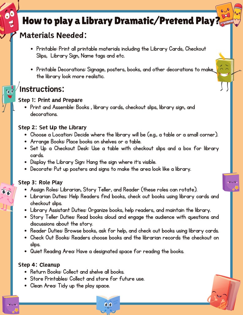 Library Printable Dramatic Play Labels, Library Pretend Play, Dramatic ...