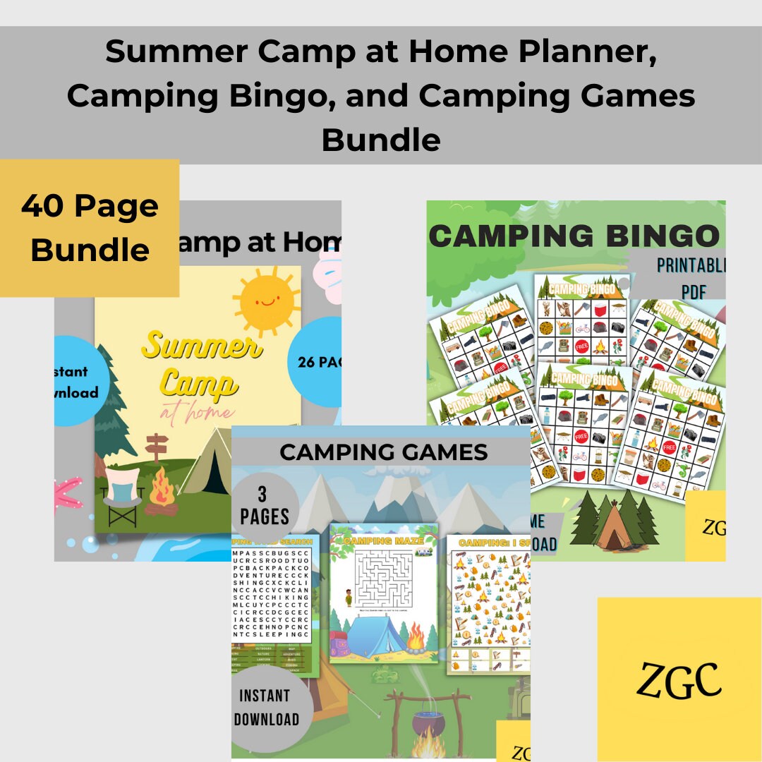 Printable Summer and Camping Games, Summer Camp at Home Planner, Family ...
