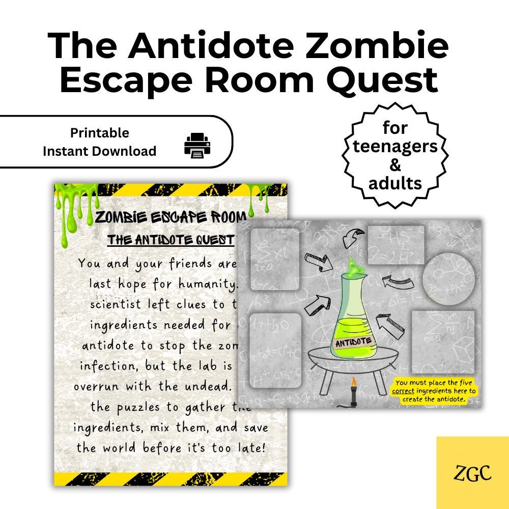 Printable Zombie Escape Room Game | Teen & Adult Party, Classroom ...