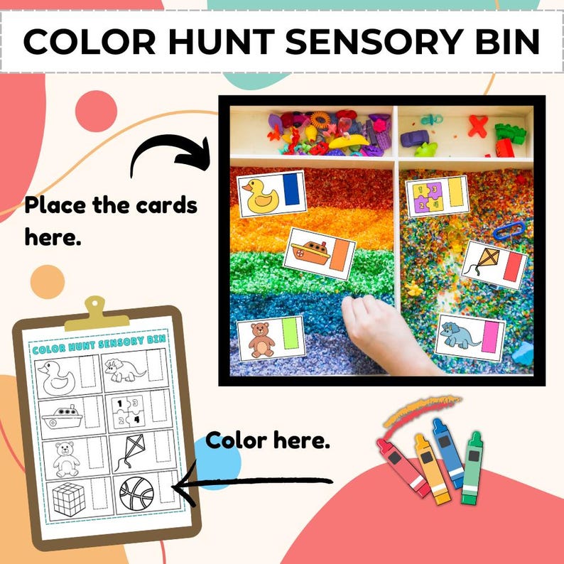 Colour Hunt Sensory Bin Activity, Hands on Colour Matching Game, Bin ...